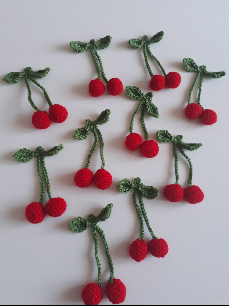 3D Crochet Cherry Applique – Handmade Fruit Ornament, Crochet Cherry ...