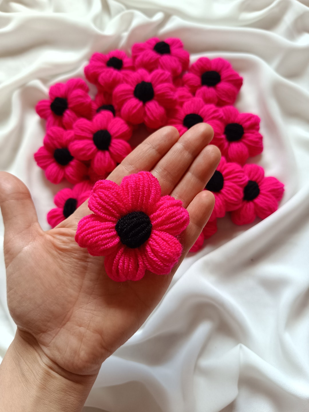 Crochet Flower Appliqués – Handmade 3D Puffy Daisy, Floral ...