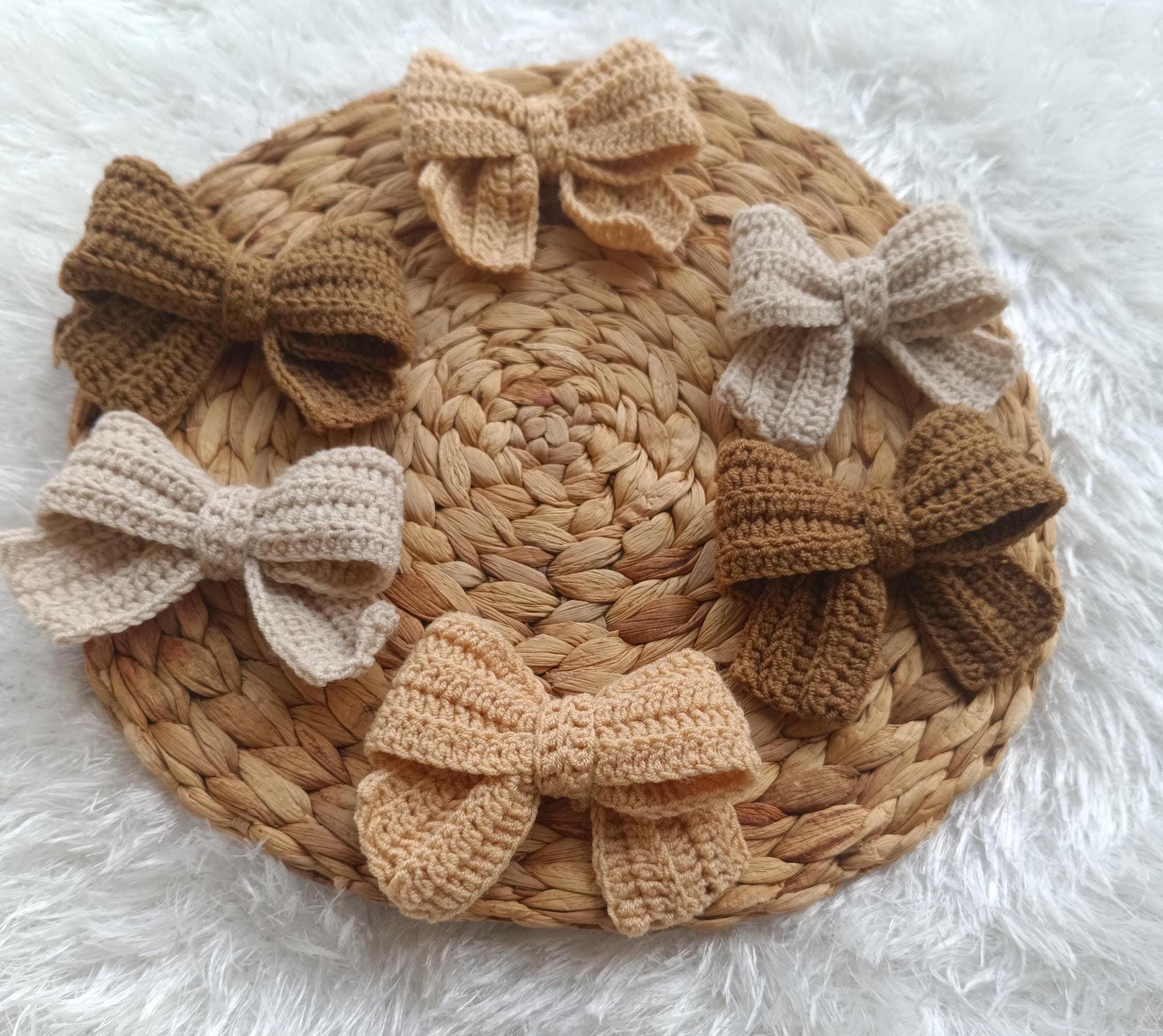 Crochet Vintage Hair Bow, Women's Hair Accessories, Handknit Bows ...