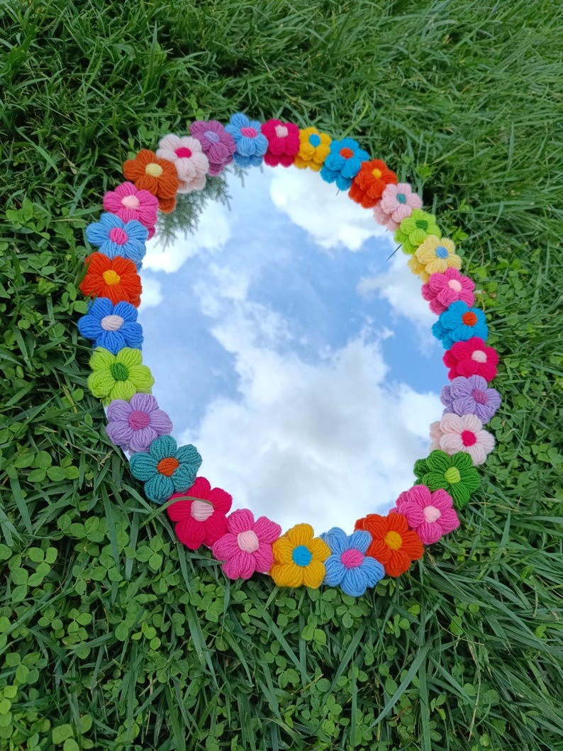 Crochet Puffy Flowers: Handmade Colorful 3D Daisy Appliques for Mirror ...