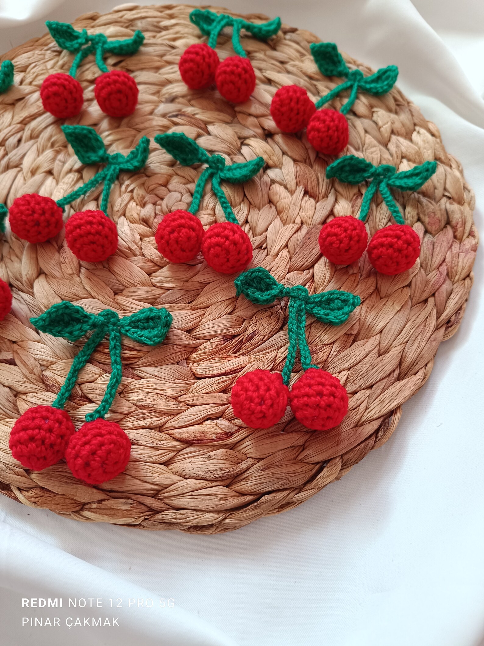 3D Crochet Cherry Applique – Handmade Fruit Ornament, Crochet Cherry ...