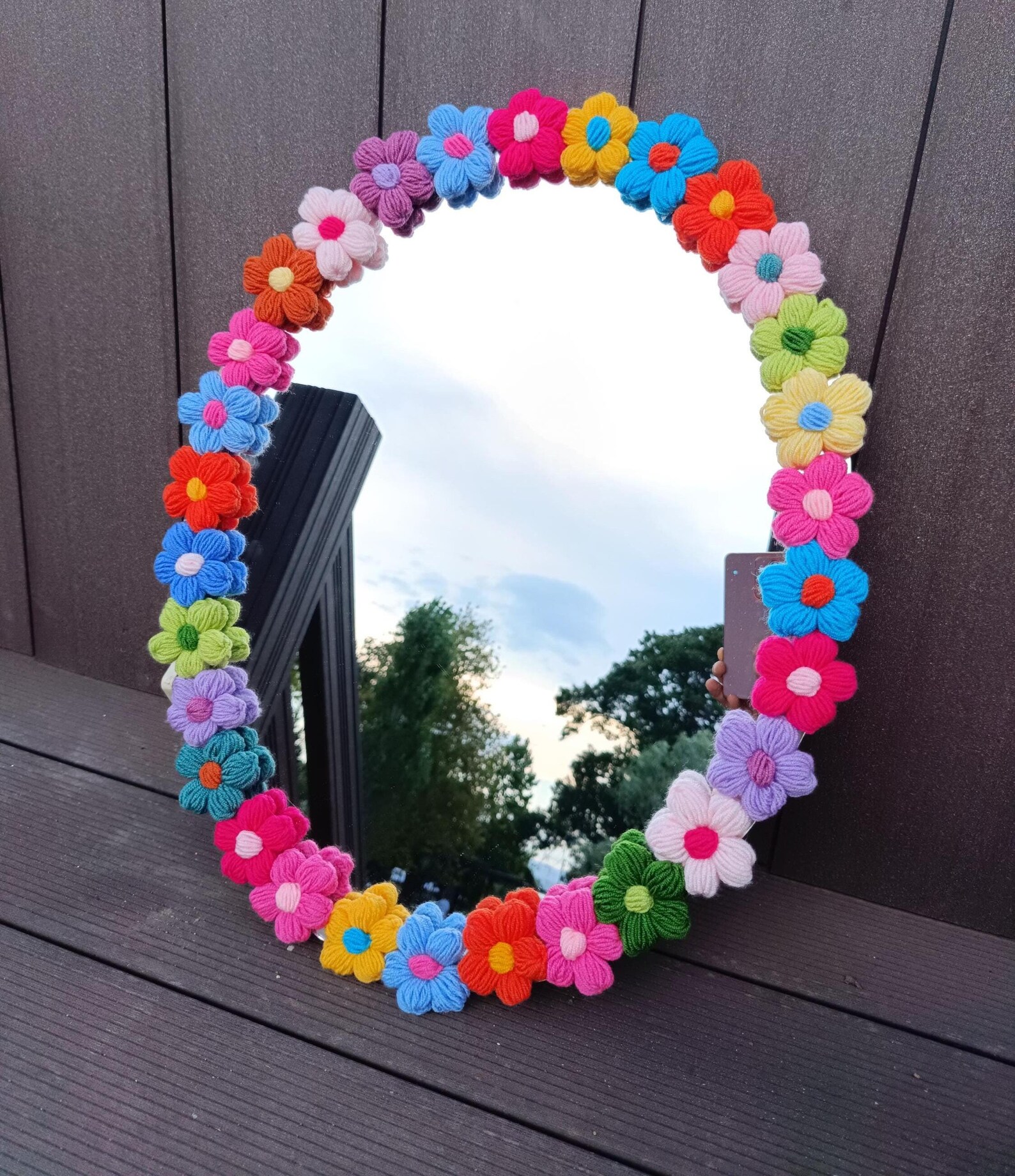 Crochet Puffy Flowers: Handmade Colorful 3D Daisy Appliques for Mirror ...