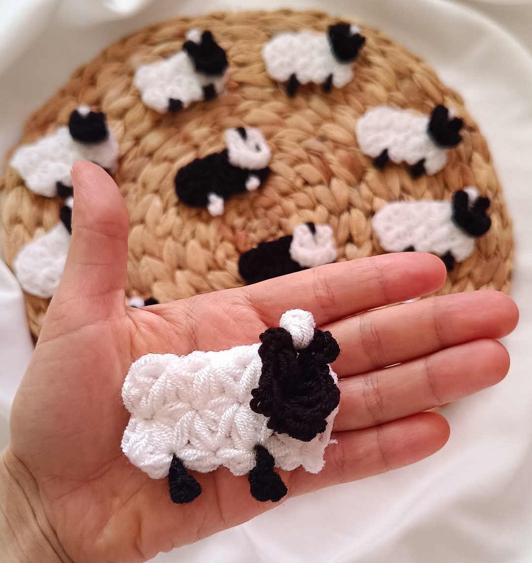 Crochet Black and White Sheep, Sheep Patch for Women's Cardigan ...