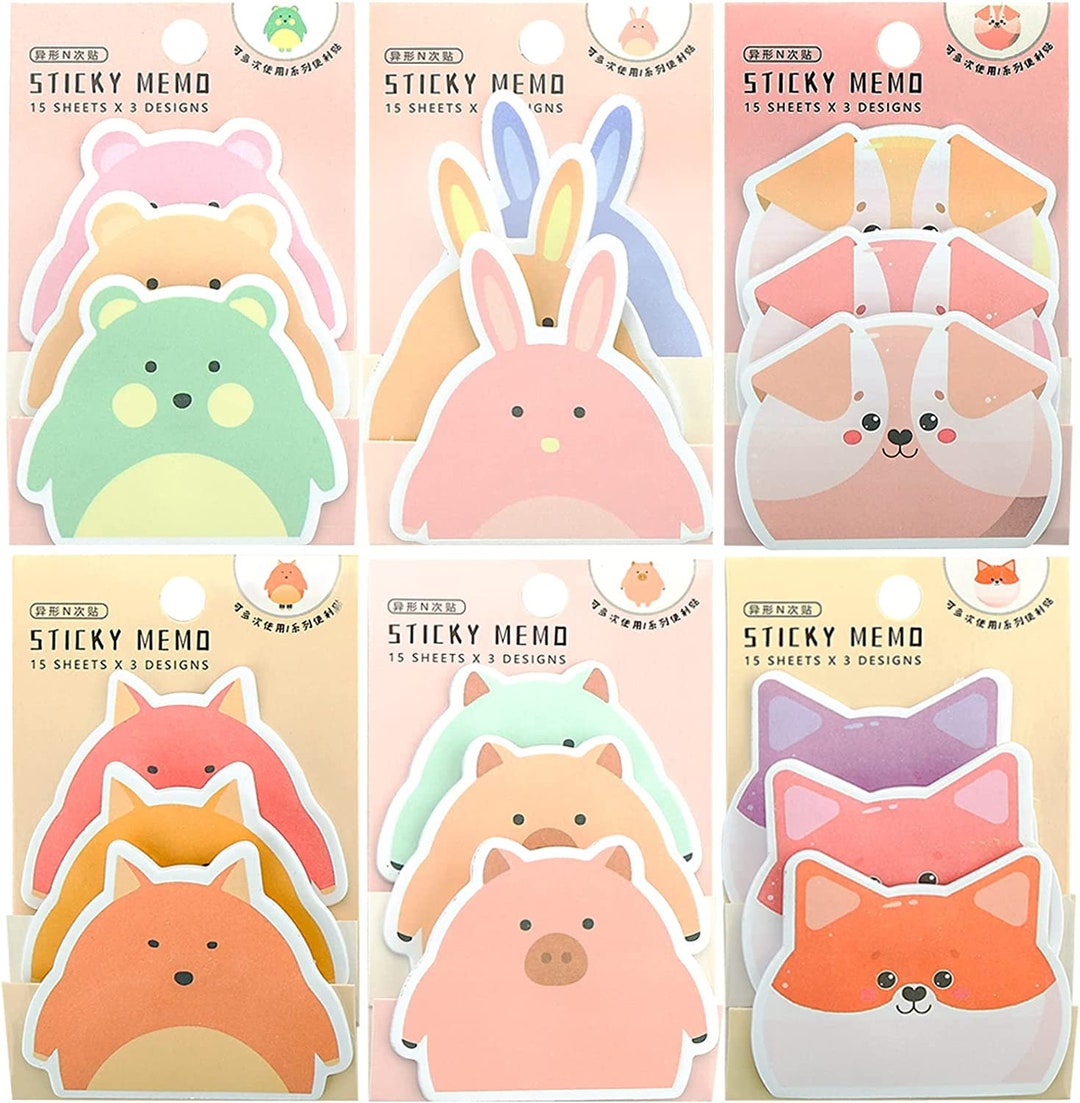 Kawaii Animal Sticky Notes Cute Memo Pads Adorable Post It - Etsy