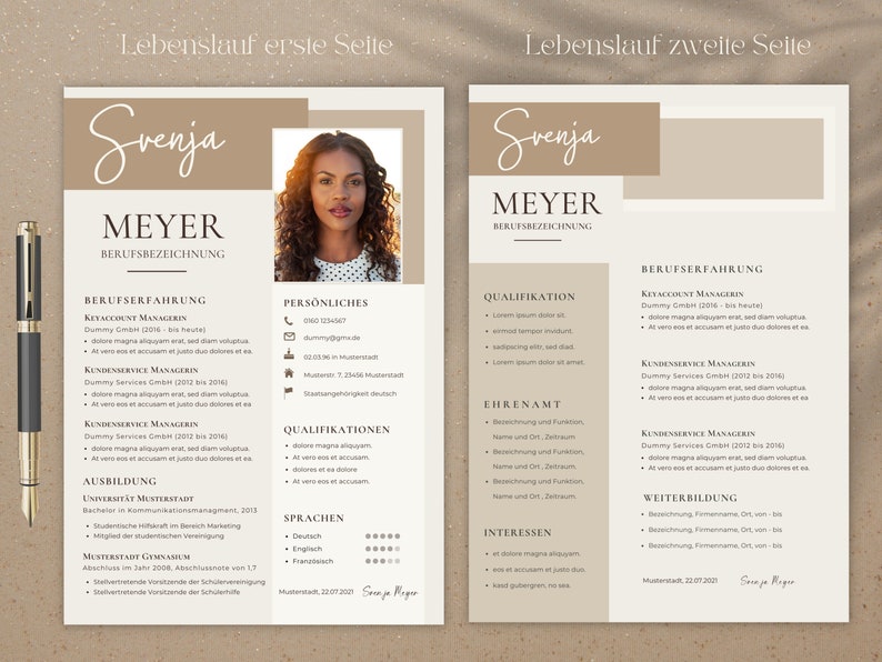 CV Template German Word Application Templates Creative Beige Boho ...