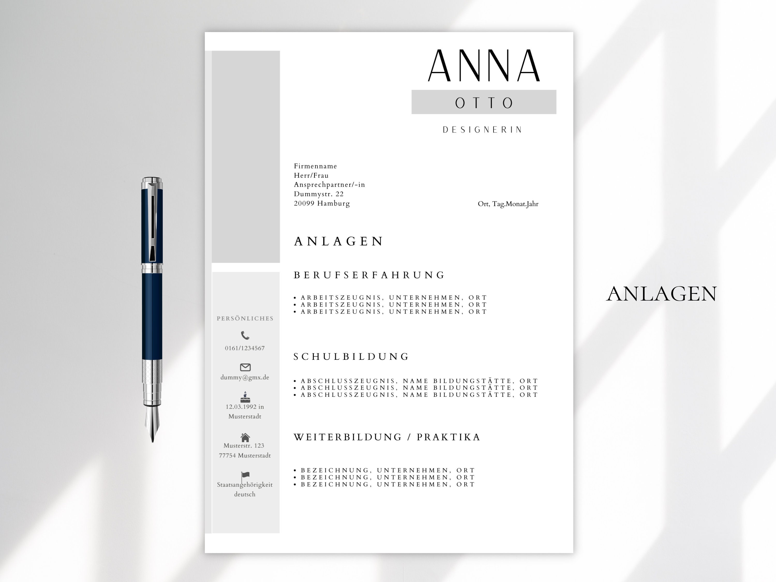 Application Templates German Tabular Resume Template Cover Sheet ...