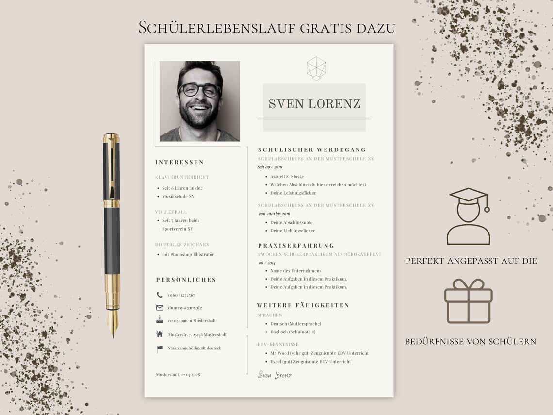 Application Templates German Tabular Resume Template Cover - Etsy