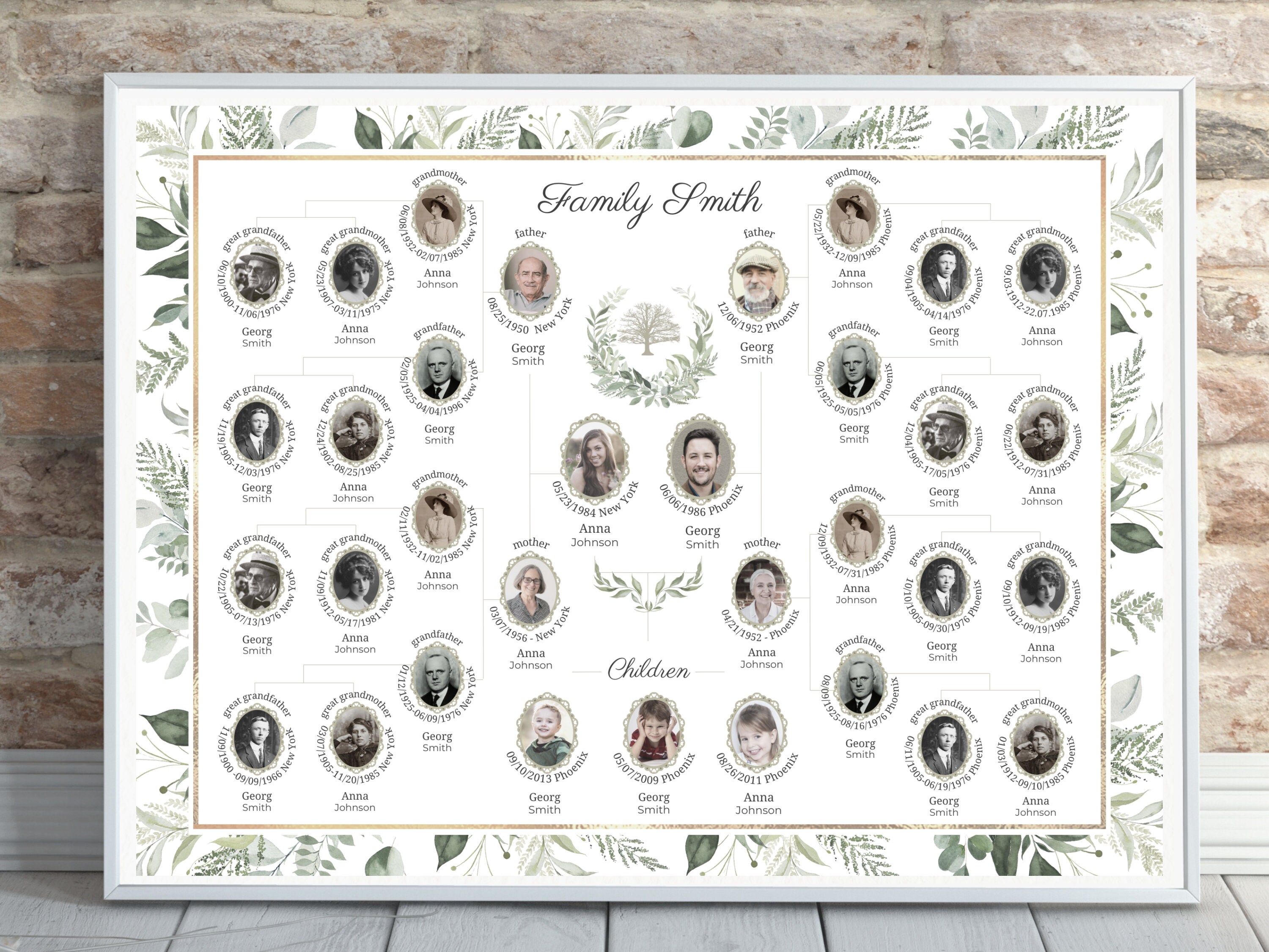 Family Tree Template 5 4 3 Generations Editable Download With Photos 24 ...