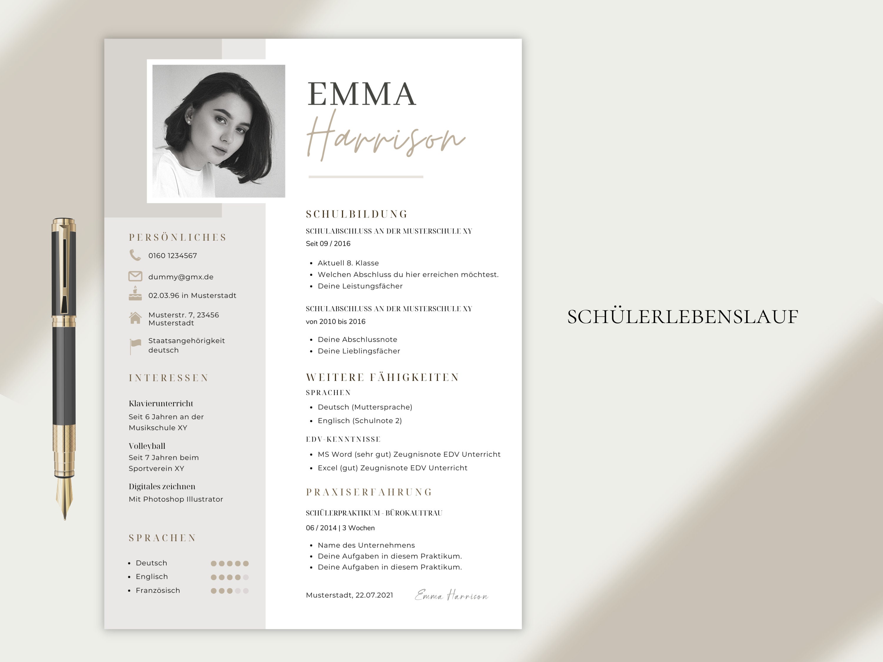 Application Templates German Tabular Resume Template Cover - Etsy