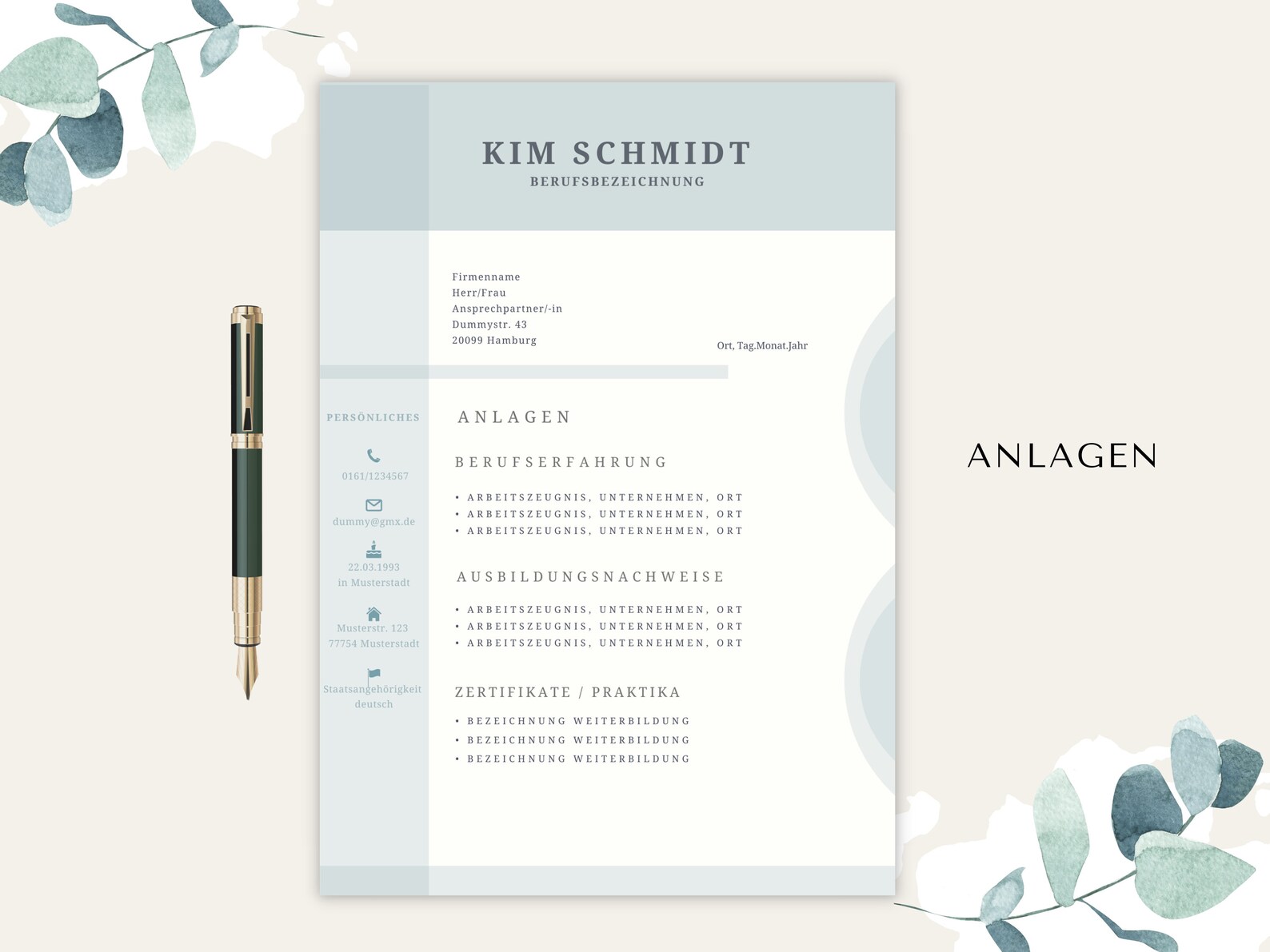 Application Templates German Tabular Resume Template Cover Sheet ...