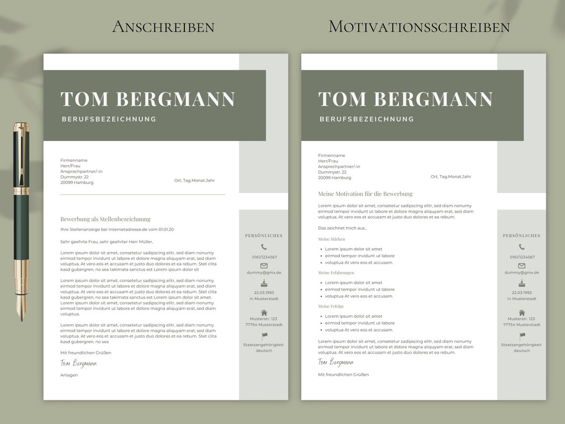 Resume Template German Word & Canva Application Templates Tabular Cover ...