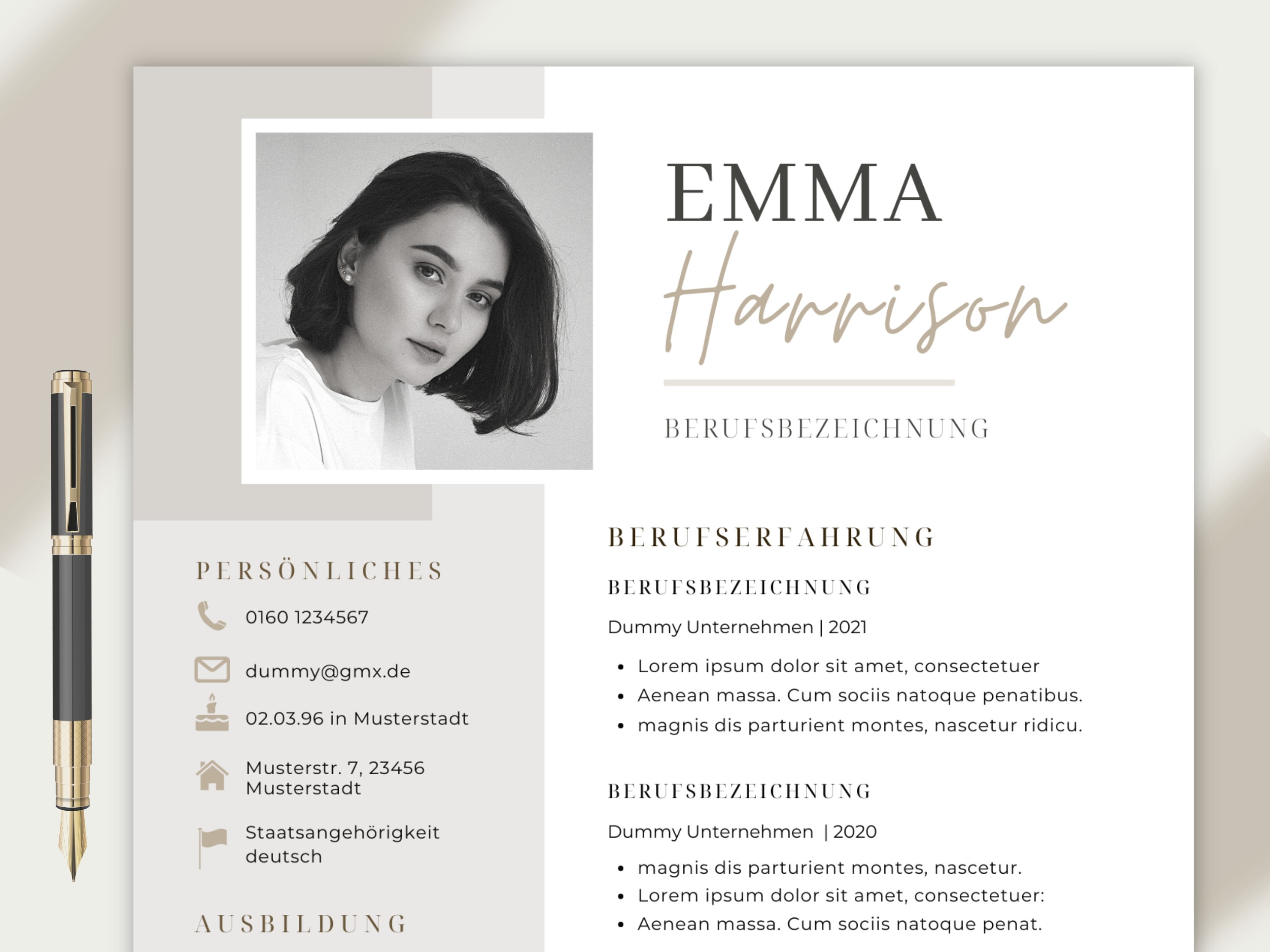 Application Templates German Tabular CV Template Cover Sheet ...