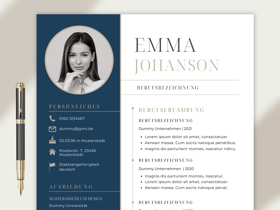 CV Template German Word Application Templates Creative Blue Gold Beige ...