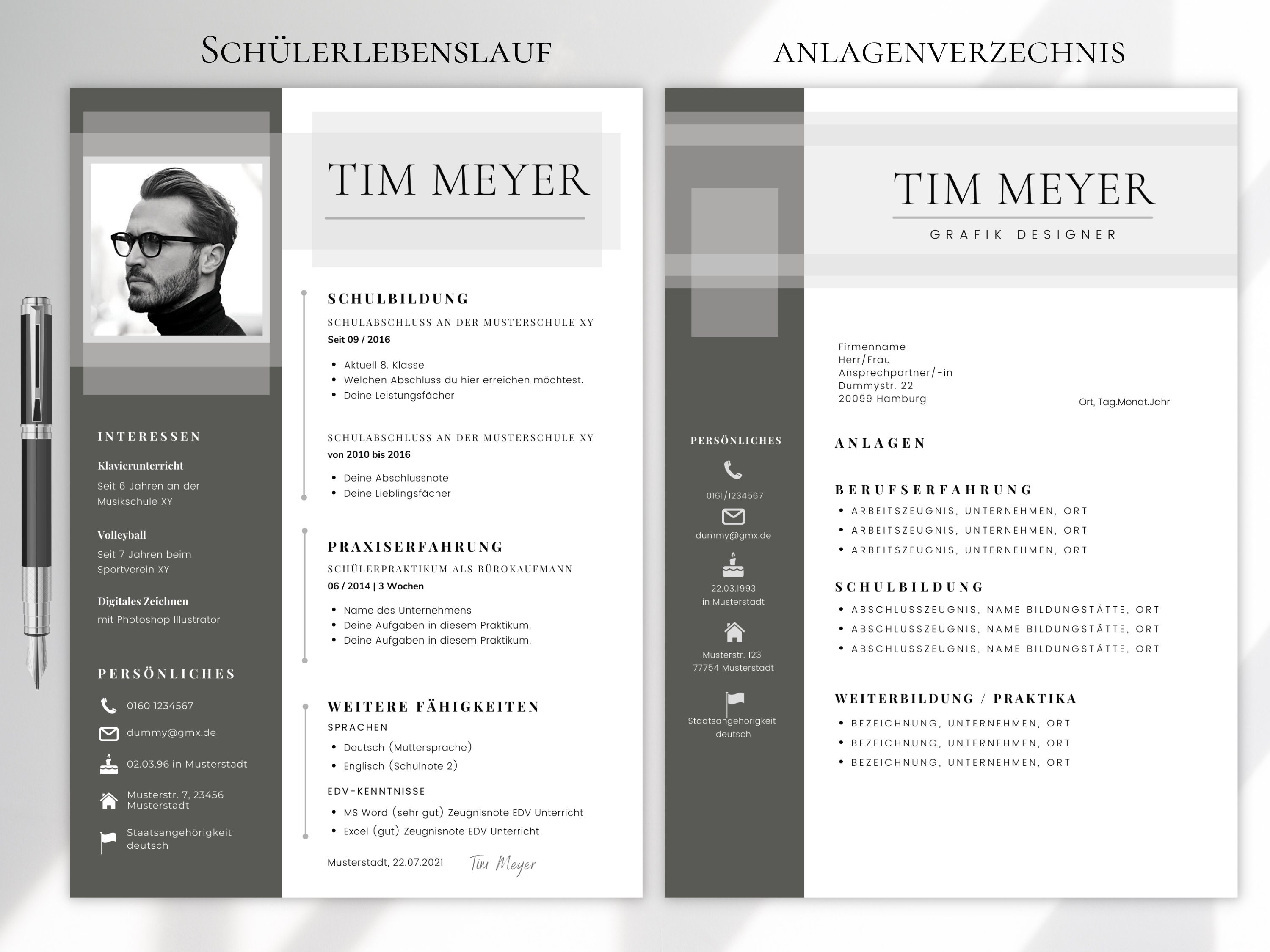 Application Templates German Word Tabular CV Template Cover Sheet ...