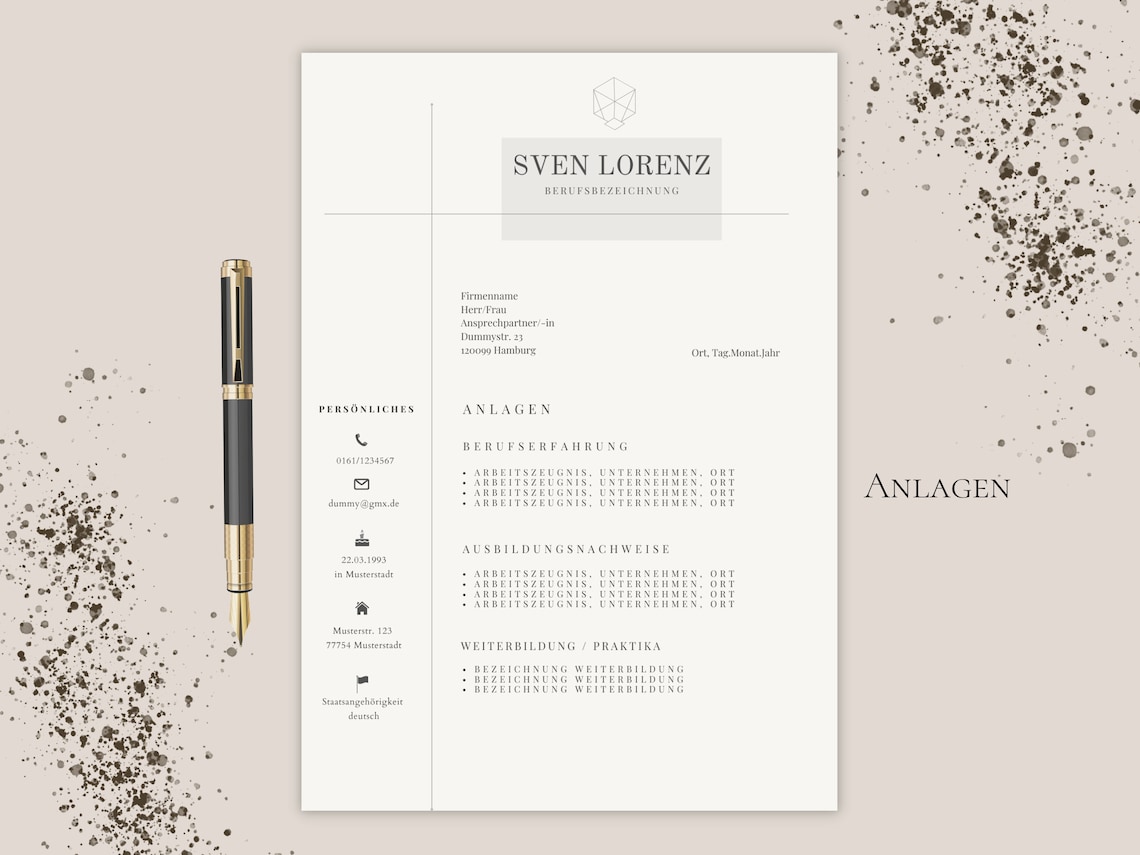 Application Templates German Tabular Resume Template Cover - Etsy