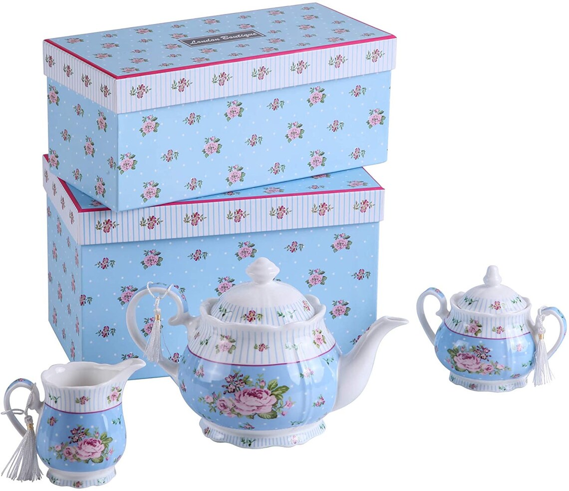 Porcelain Teapot Sets Teapot Sugar Bowl and Cream Milk Jug Shabby Chic ...