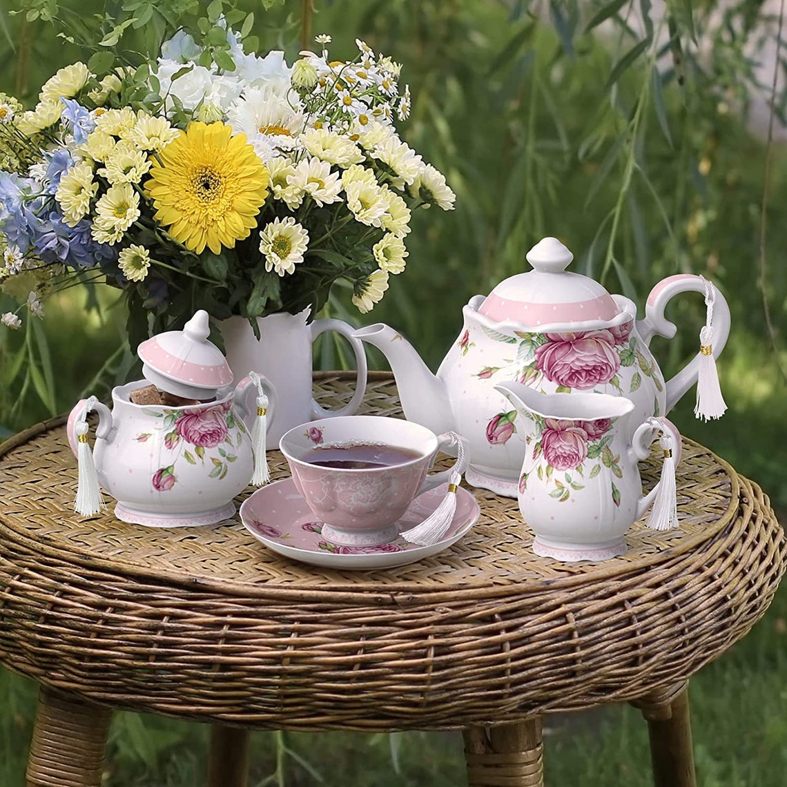 Porcelain Teapot Sets Teapot Sugar Bowl and Cream Milk Jug Shabby Chic ...