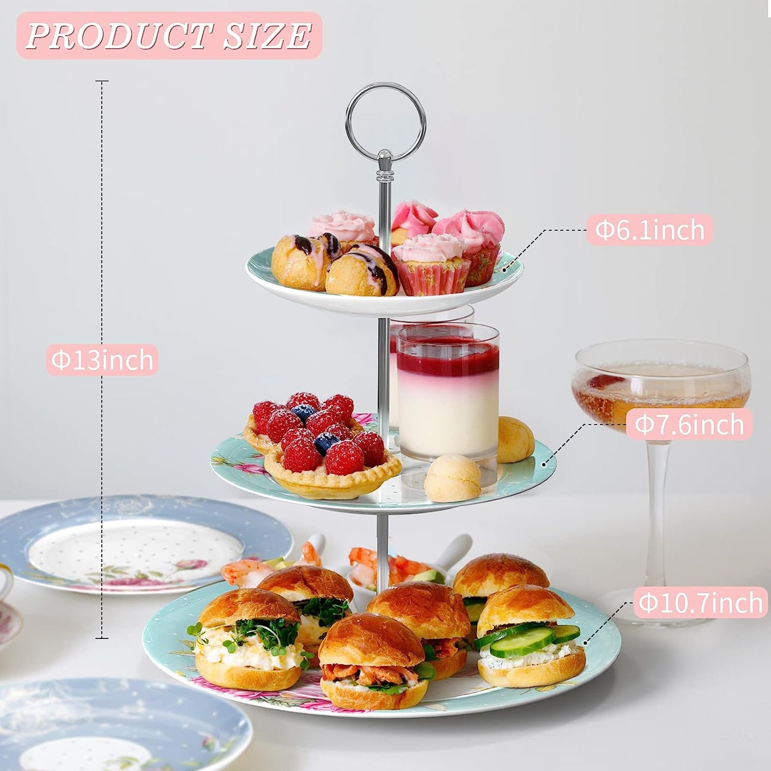 Turquoise Porcelain Tea Set: 3-tier Cake Stand, Cups, Saucers, Plates ...