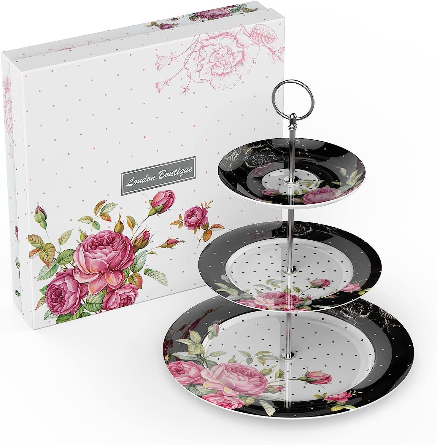 Floral Porcelain Afternoon Tea Set: 3-tier Cake Stand, Cups, Saucers ...