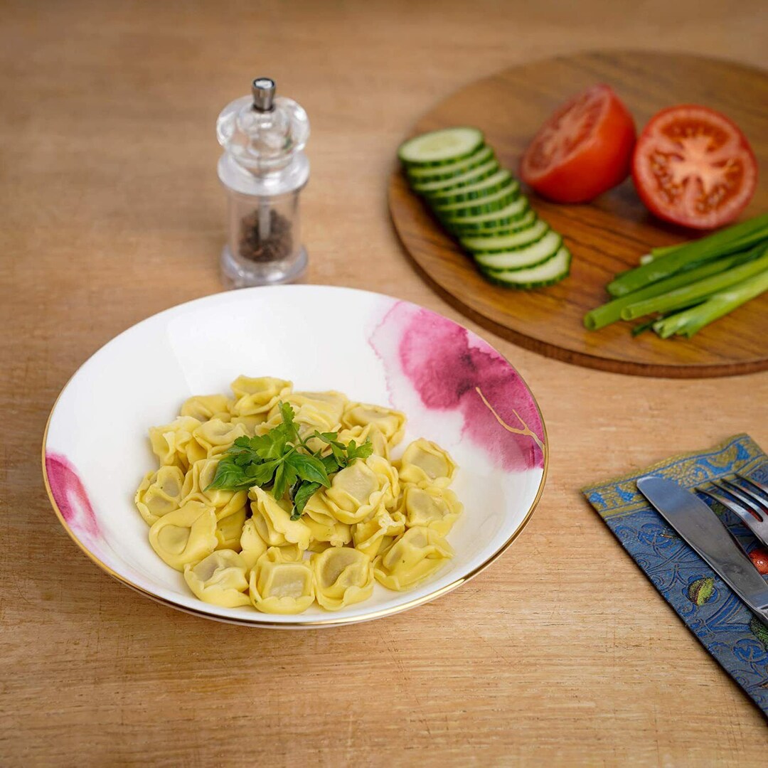 Gold Rim Soup and Pasta Plate, Vegan Fine Porcelain Set - Etsy