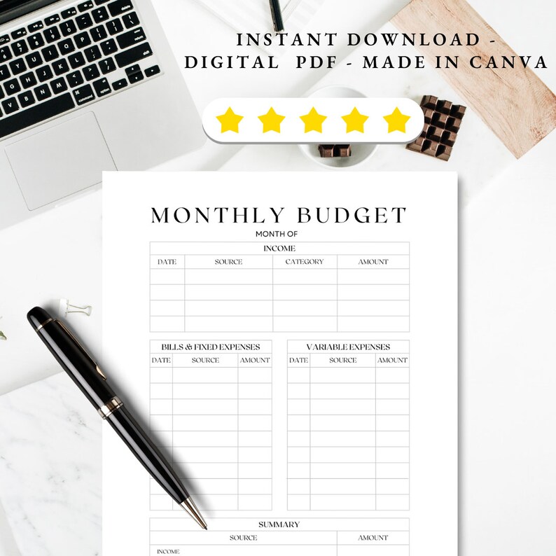 Monthly Budget Planner Template, Finance Planner Printable, Budget ...