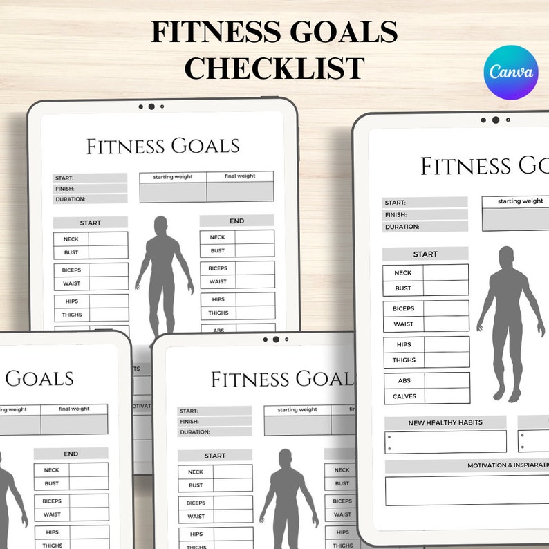 Fitness Goals Planner Template, Printable Tracker, Digital Health ...