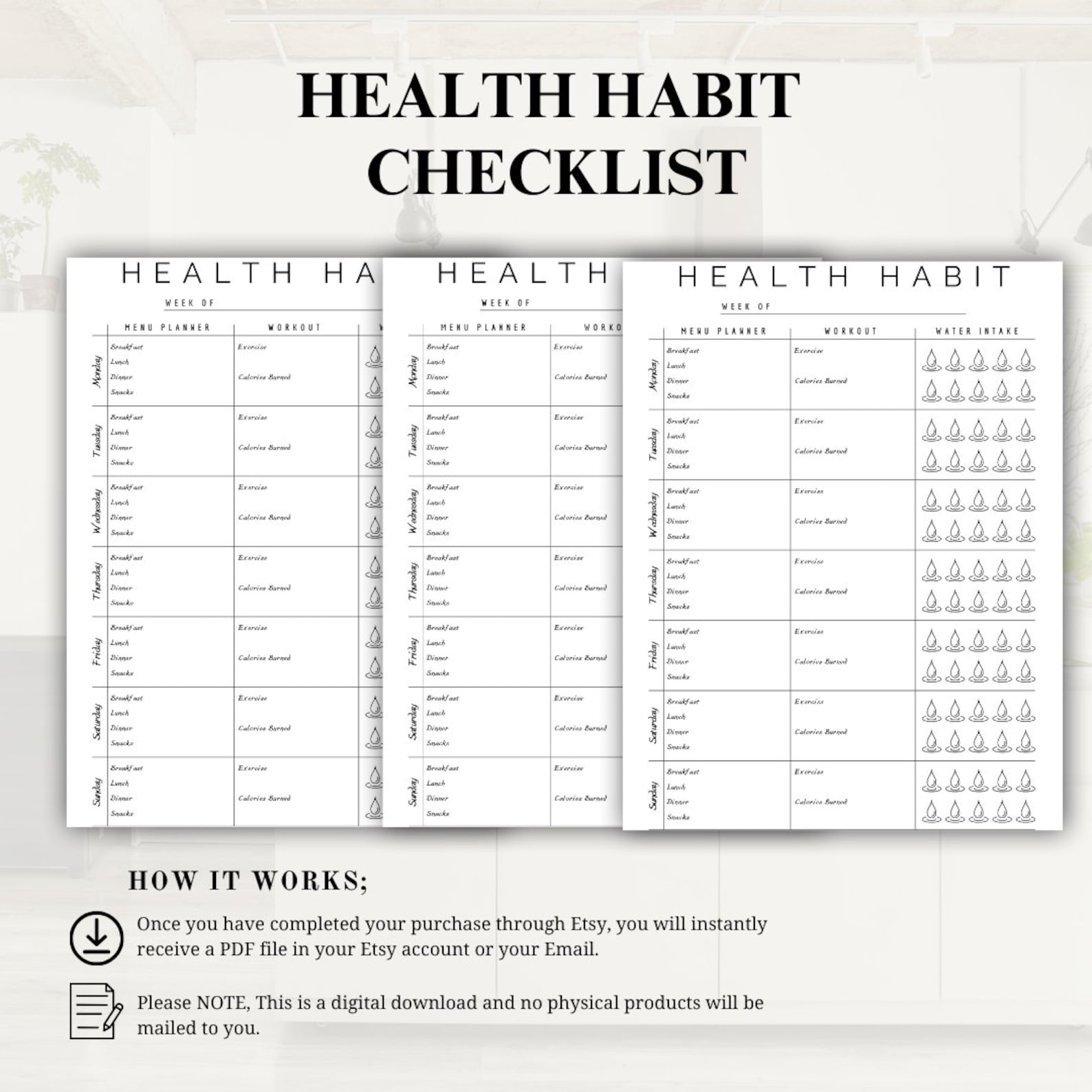 Black & White Weekly Health Habit Tracker (digital Planner) - Etsy