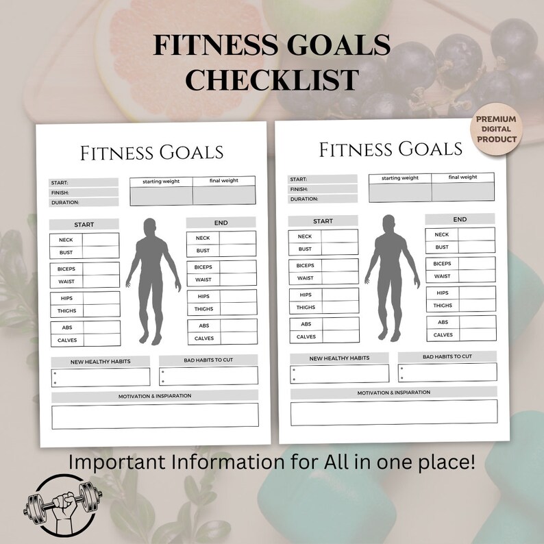 Fitness Goals Planner Template, Printable Tracker, Digital Health ...