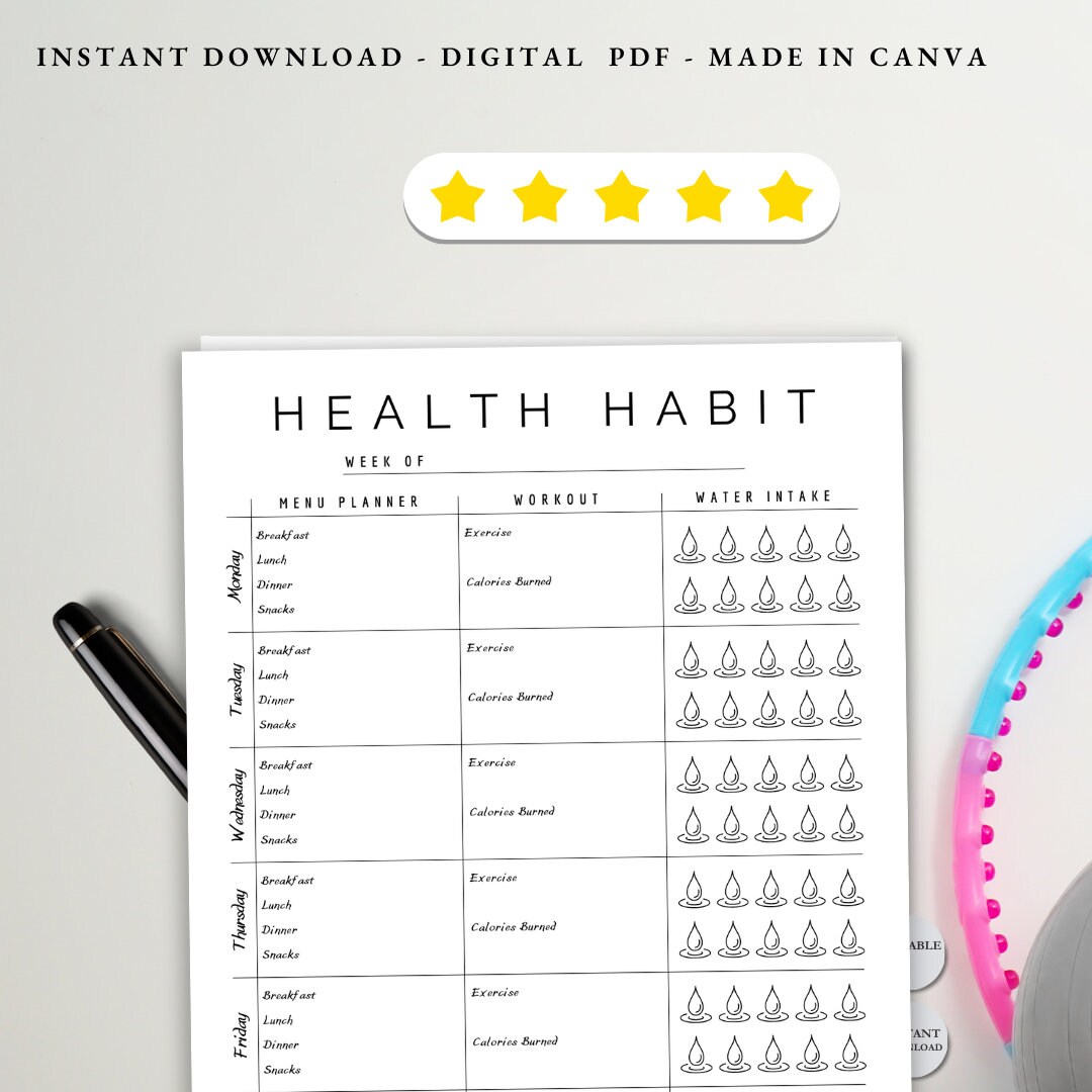 Black & White Weekly Health Habit Tracker (digital Planner) - Etsy
