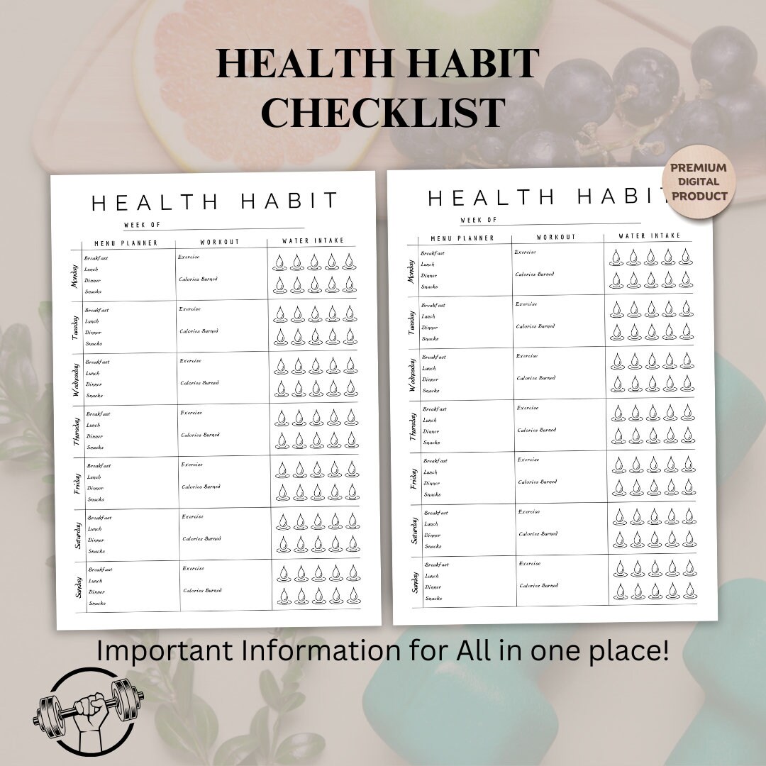 Black & White Weekly Health Habit Tracker (digital Planner) - Etsy