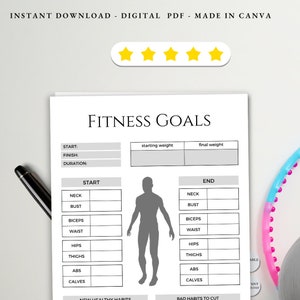 Fitness Goals Planner Template, Printable Tracker, Digital Health ...