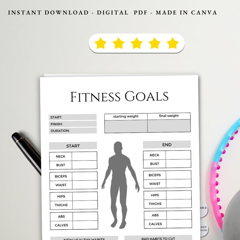 Fitness Goals Planner Template, Printable Tracker, Digital Health ...