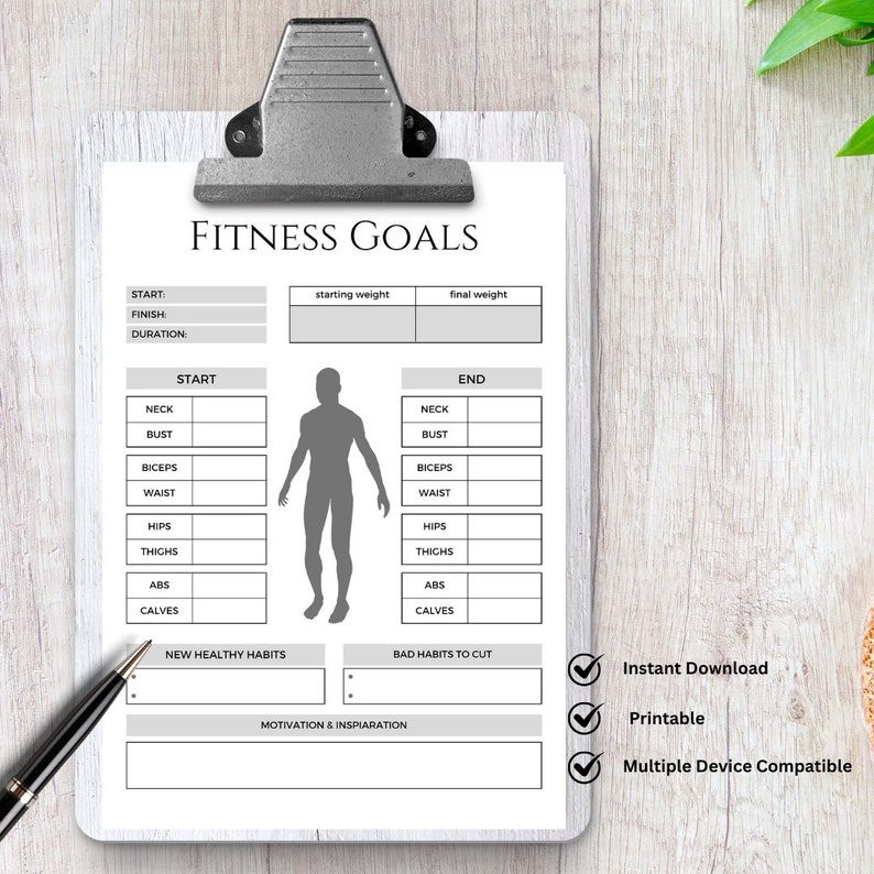 Fitness Goals Planner Template, Printable Tracker, Digital Health ...