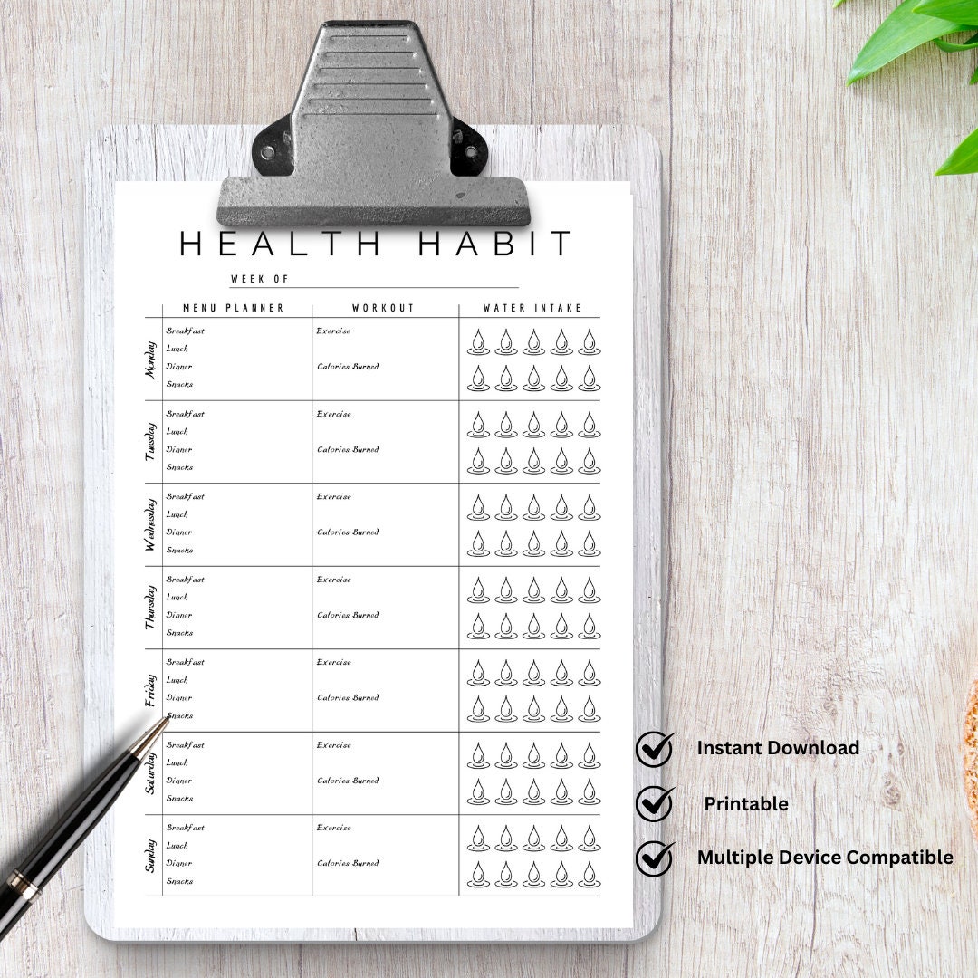 Black & White Weekly Health Habit Tracker (digital Planner) - Etsy