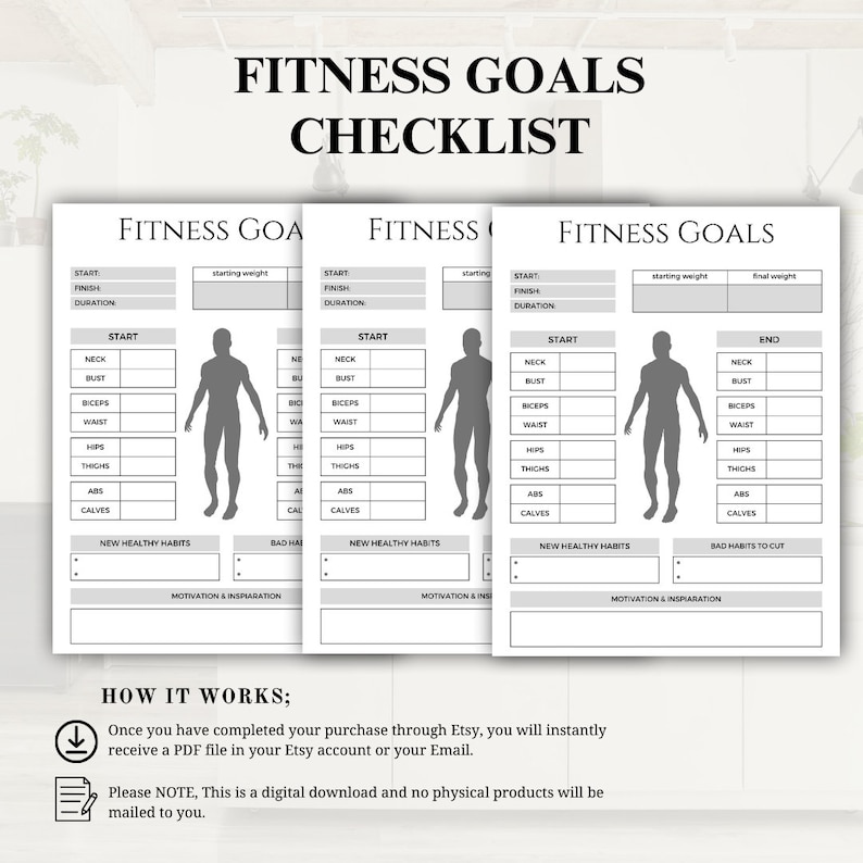 Fitness Goals Planner Template, Printable Tracker, Digital Health ...