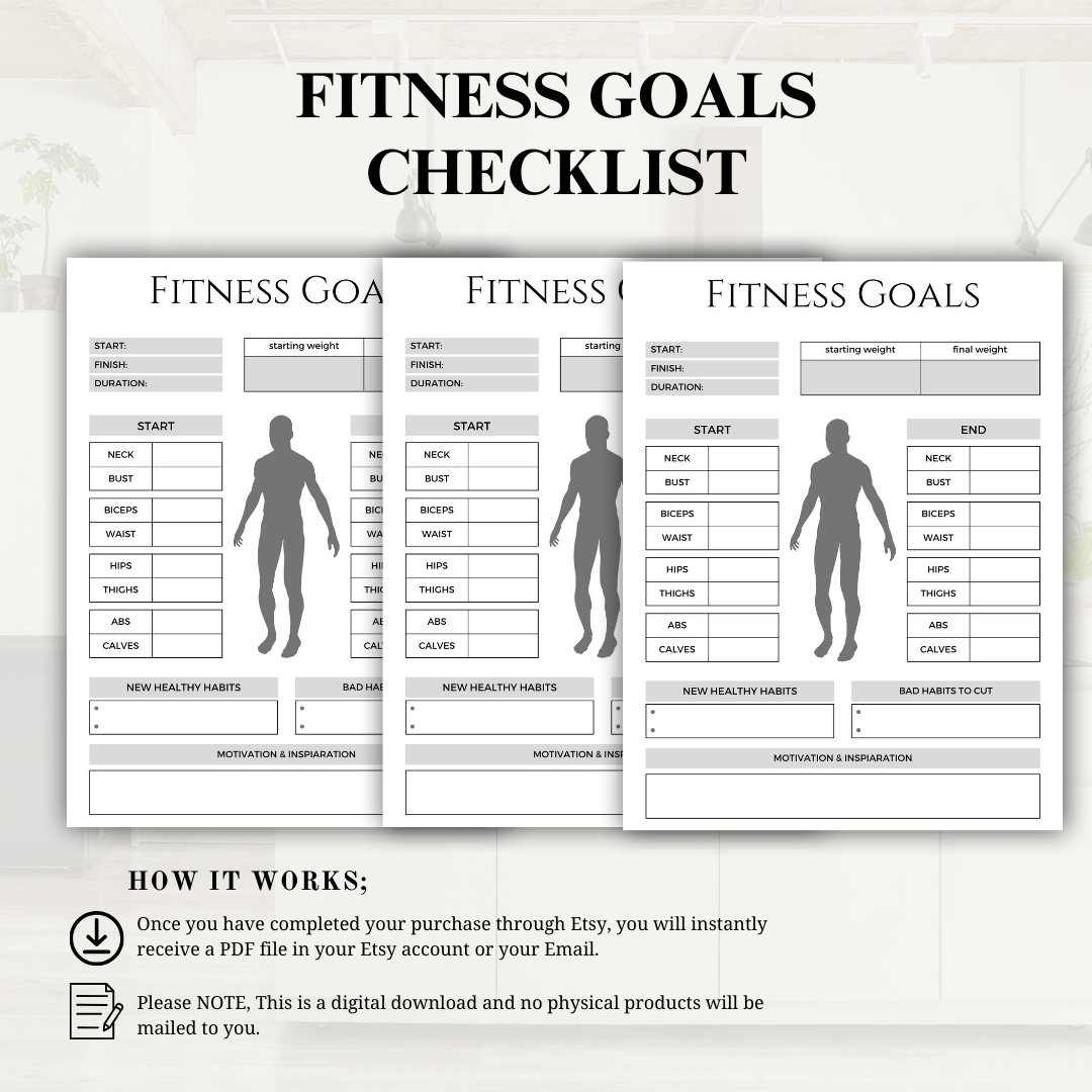 Fitness Goals Planner Template, Printable Tracker, Digital Health ...