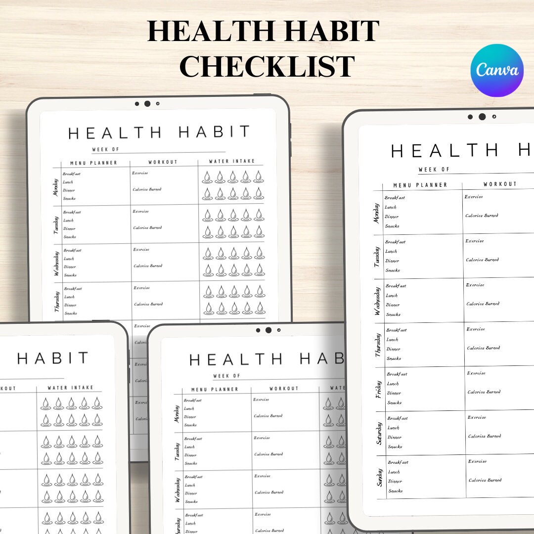 Black & White Weekly Health Habit Tracker (digital Planner) - Etsy