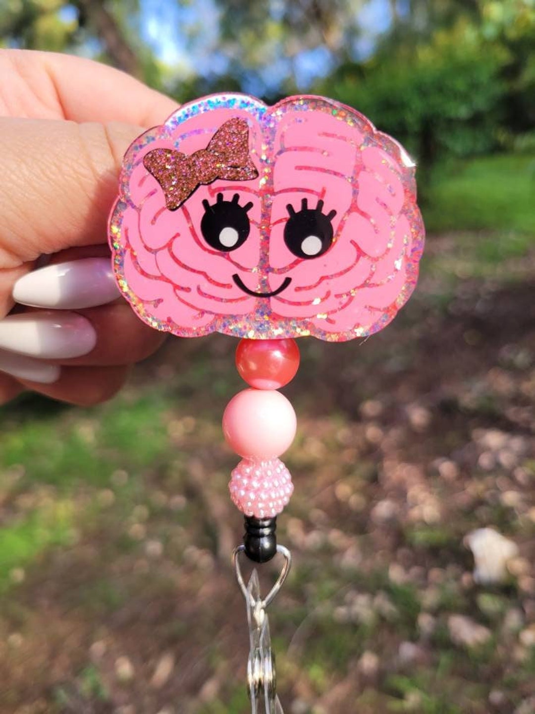 Smiley Sparkly Brain Badge Reel/cute Gift/badge Holder/retractable ID ...
