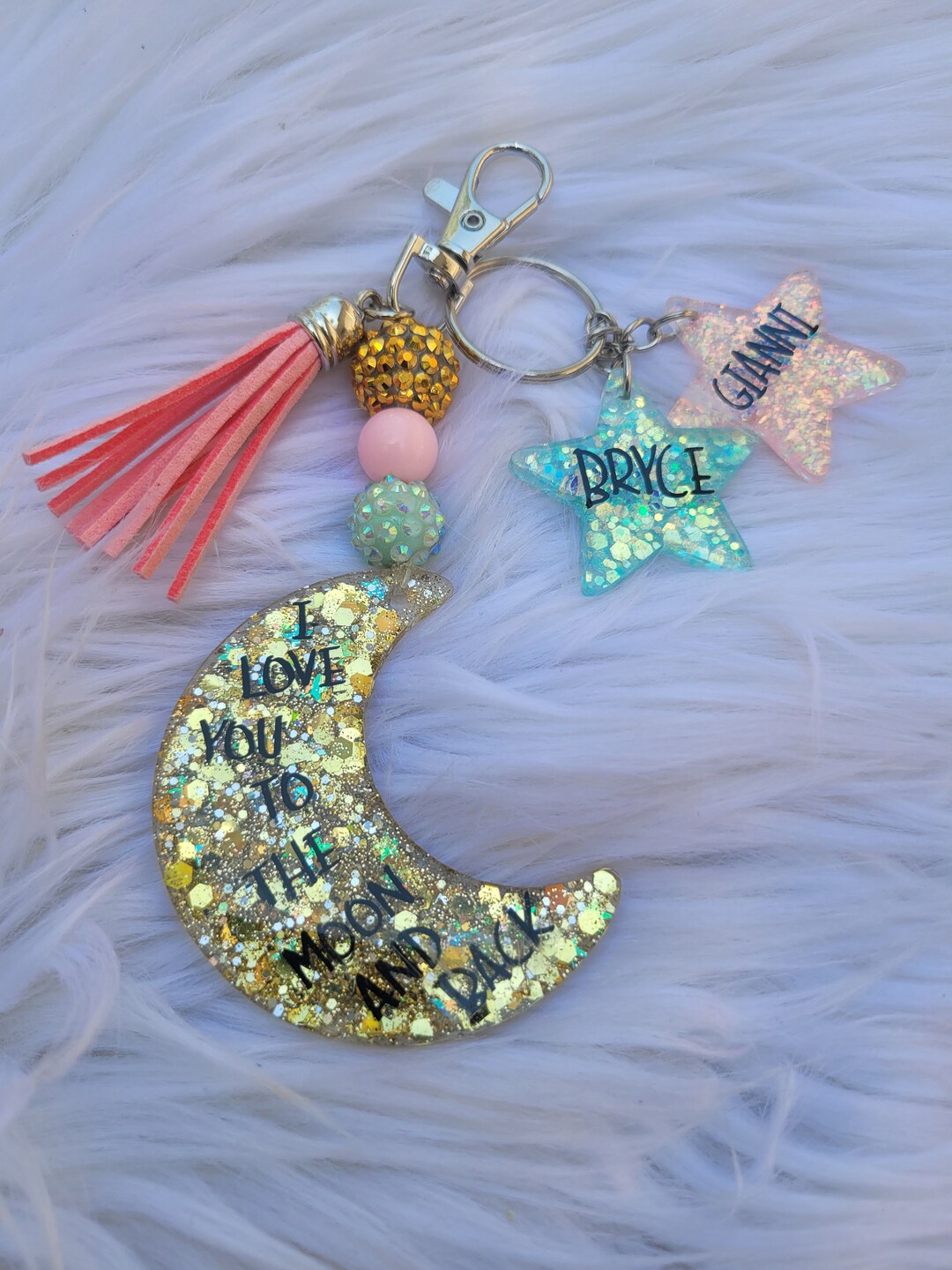 Sparkly Moon and Stars Mommy Keychain/ Cute Gift/key Holder - Etsy