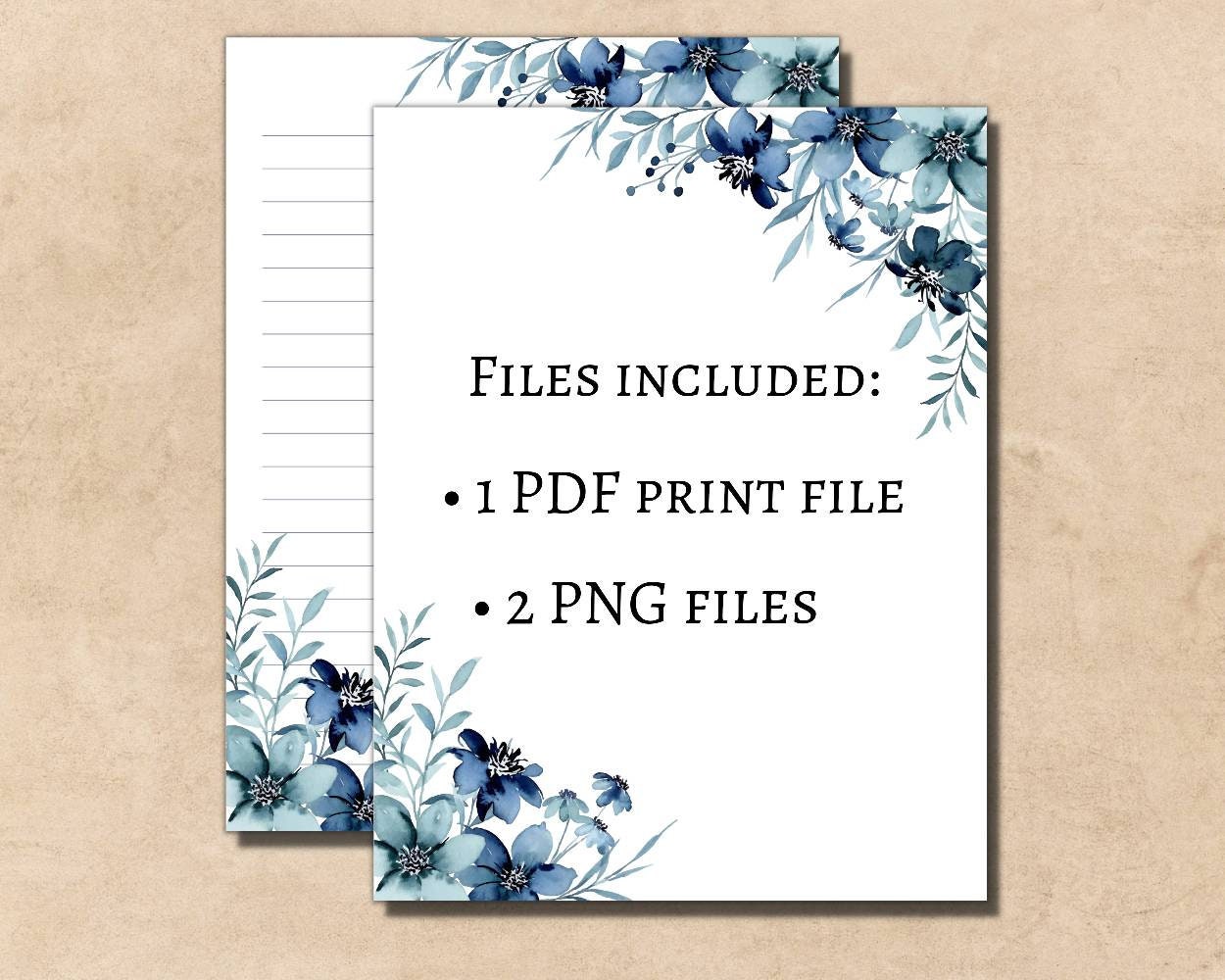 Blue Flower Stationery Paper, Printable Stationery, Letter, Writing ...