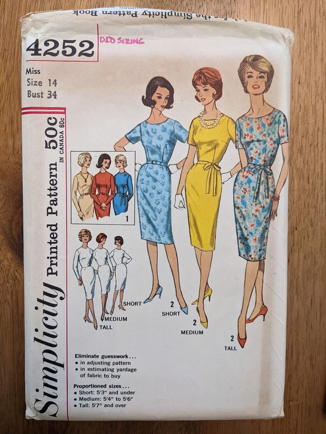 1962 Height Proportioned Sheath Dress W Pencil Skirt Size 14 Bust 34 ...