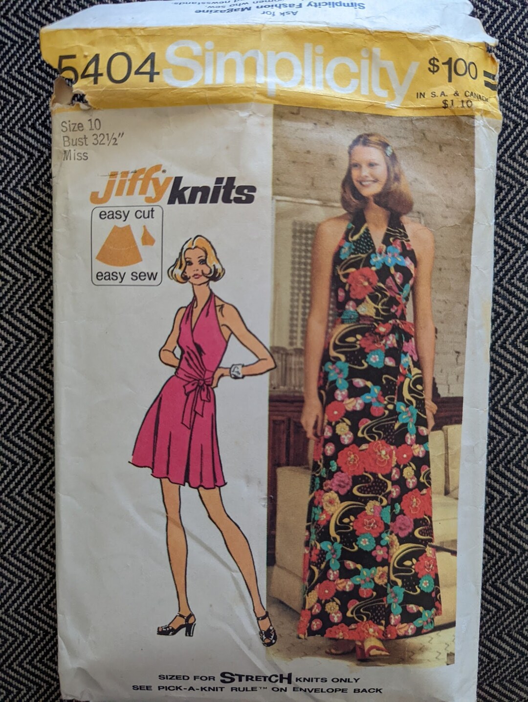 1973 Knit Wrap-front Halter Dress Gown Jiffy "simple-to-sew" Size 10 ...