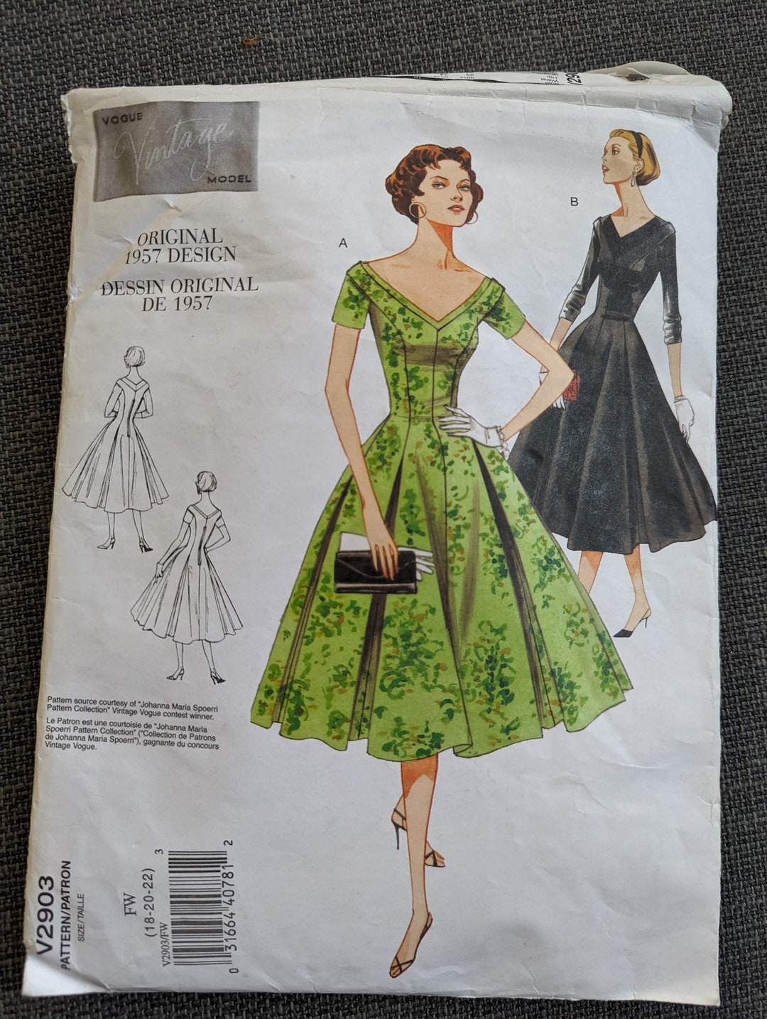 Vogue Vintage Reissue 1957 Dress W Full Skirt Fitted Bodice Size FW 18 ...
