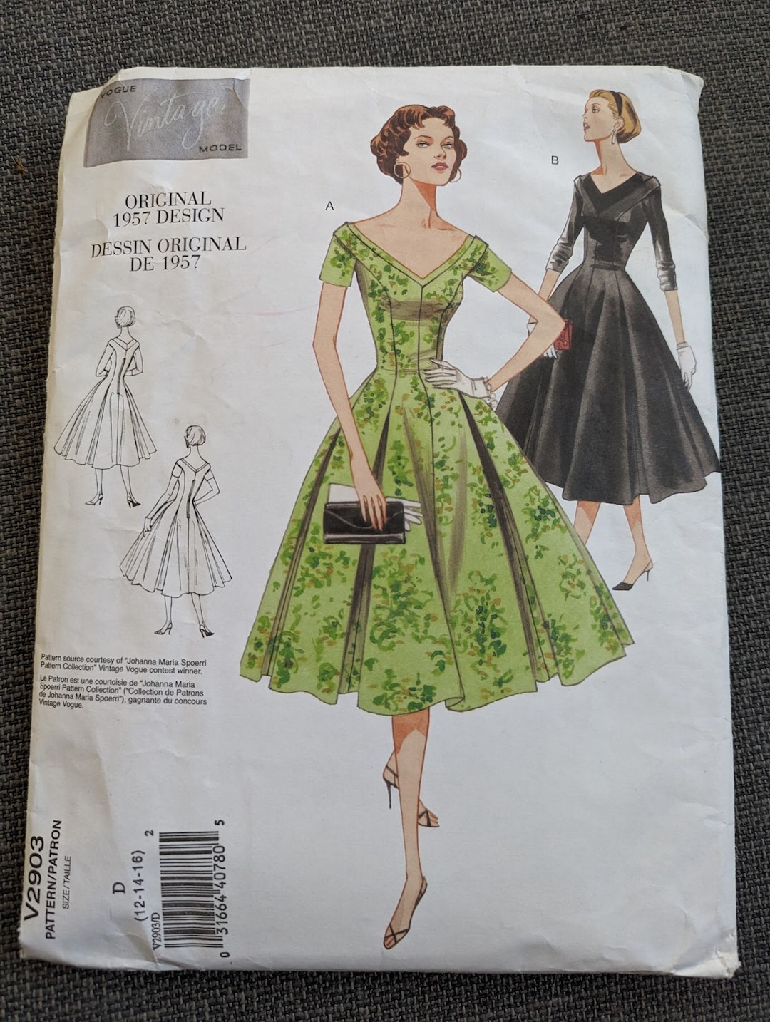 Vogue Vintage Reissue 1957 Dress W Full Skirt Fitted Bodice Sizes D 12 ...