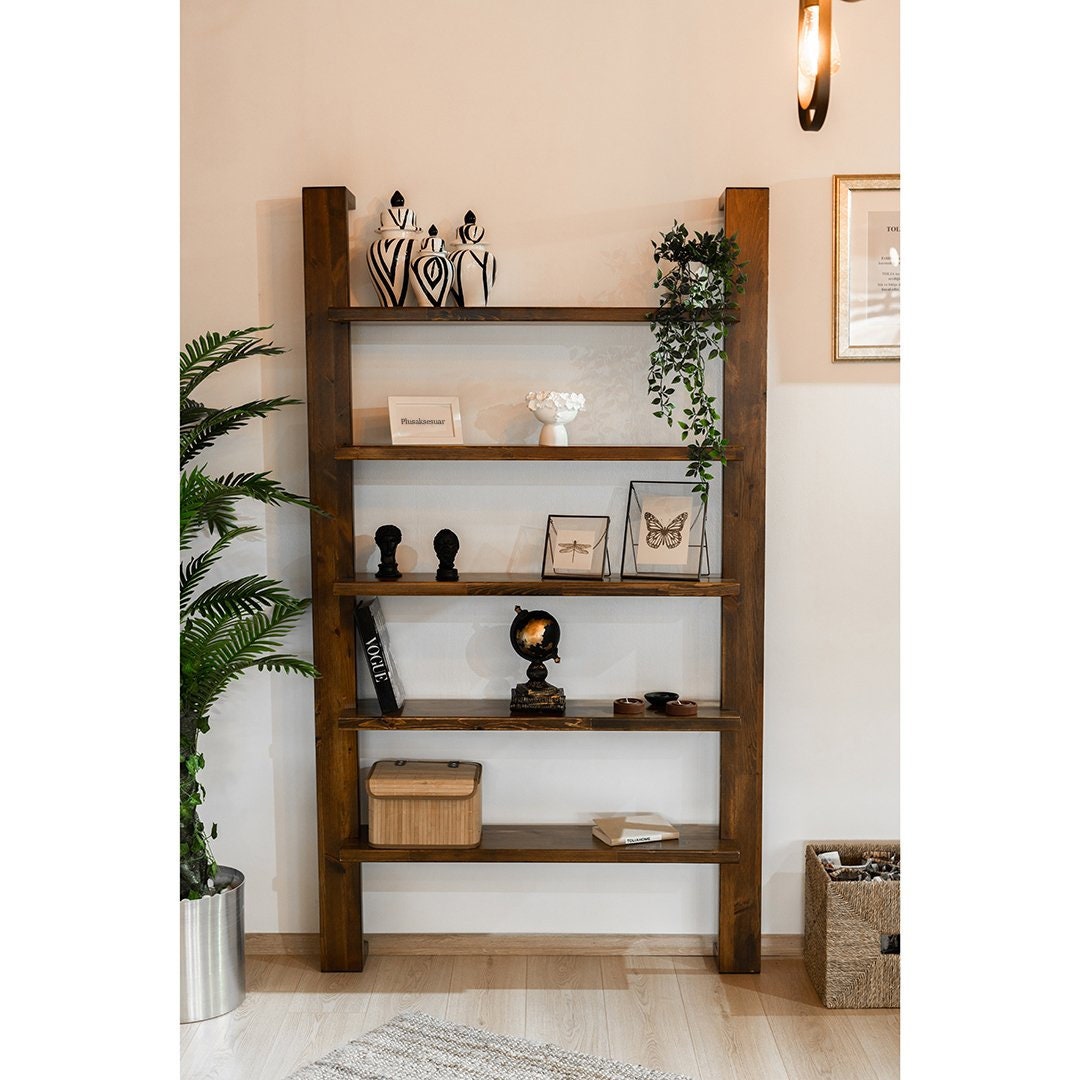 Solid Wood Bookshelf With 5 Shelves Solid Wood Bookcase - Etsy