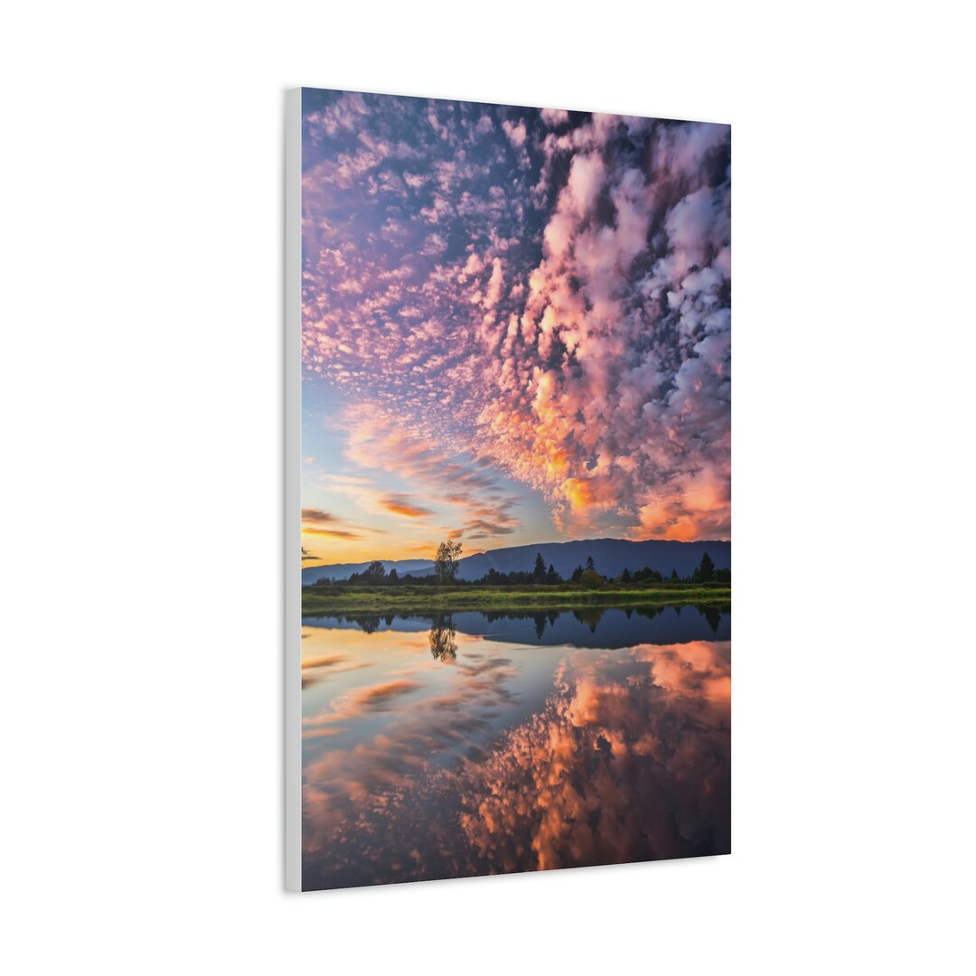 Romantic Satin Canvas Print of Beach Violet Sky, Elegant Satin Canvas ...