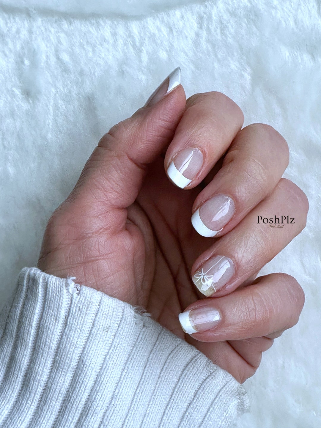 French Bowtique Nail Wraps | Clear Nail French Tips With Dainty White Bow Accent Nail | at Home ...