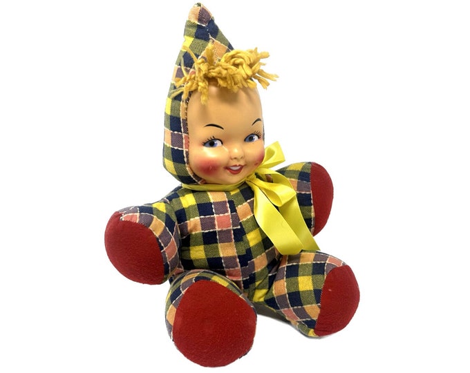 Vintage 1950s Plastic Face and Flannel Body Stuffed Pixie Doll Carnival ...