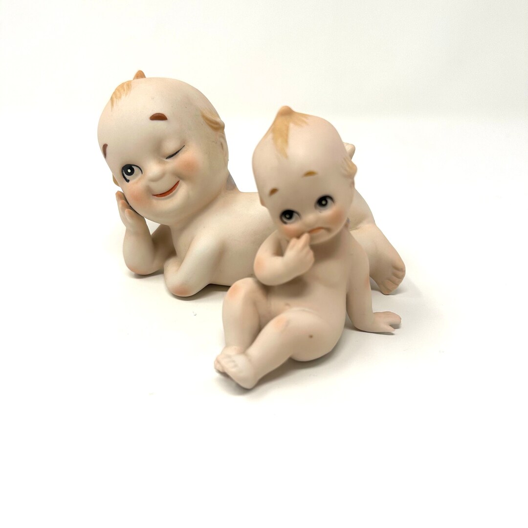 Winking and Pouting: 2 Porcelain Kewpie Doll Style Figurines by Lefton ...