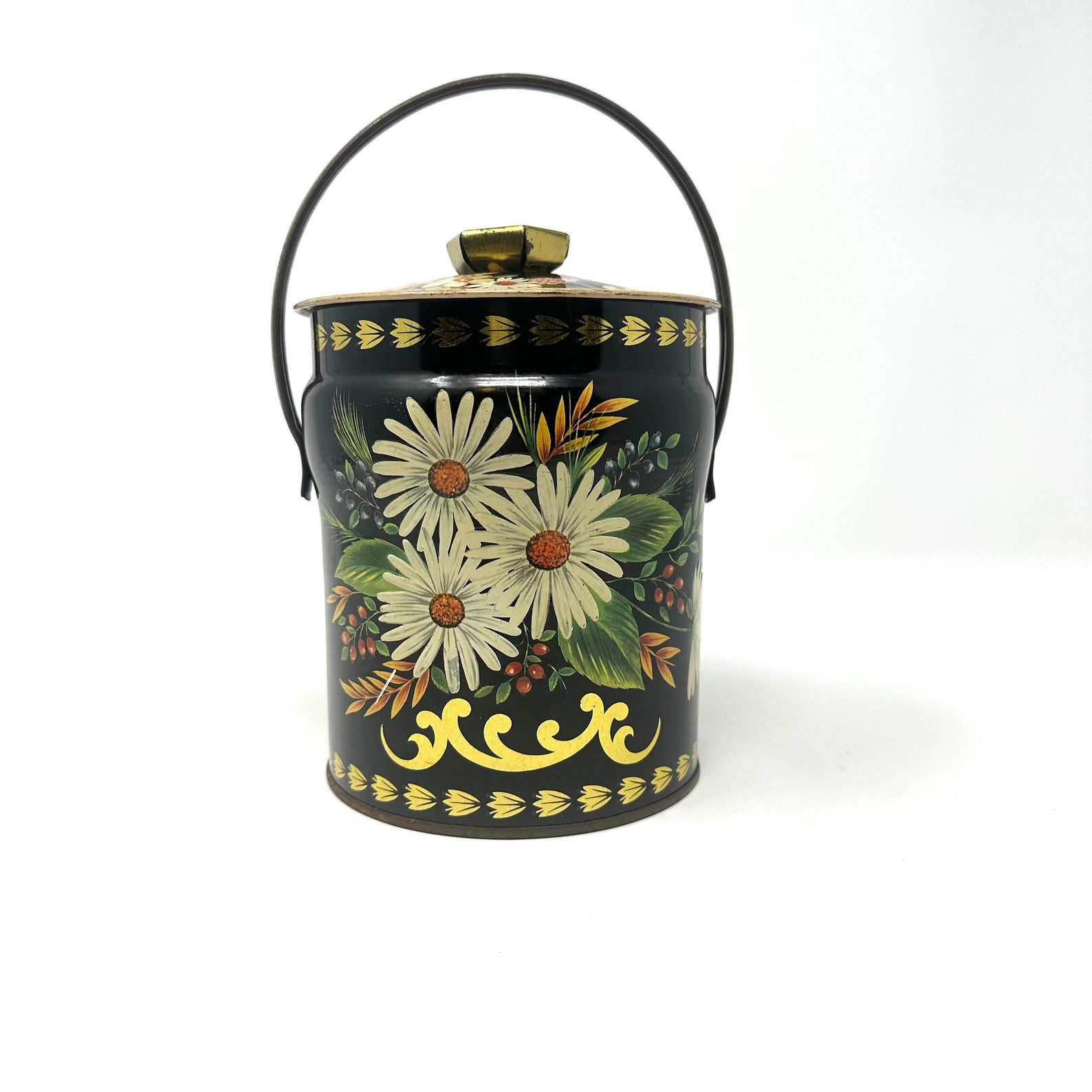 Vintage Murray Allen Confections Tin Black With Daisy Bouquet ...
